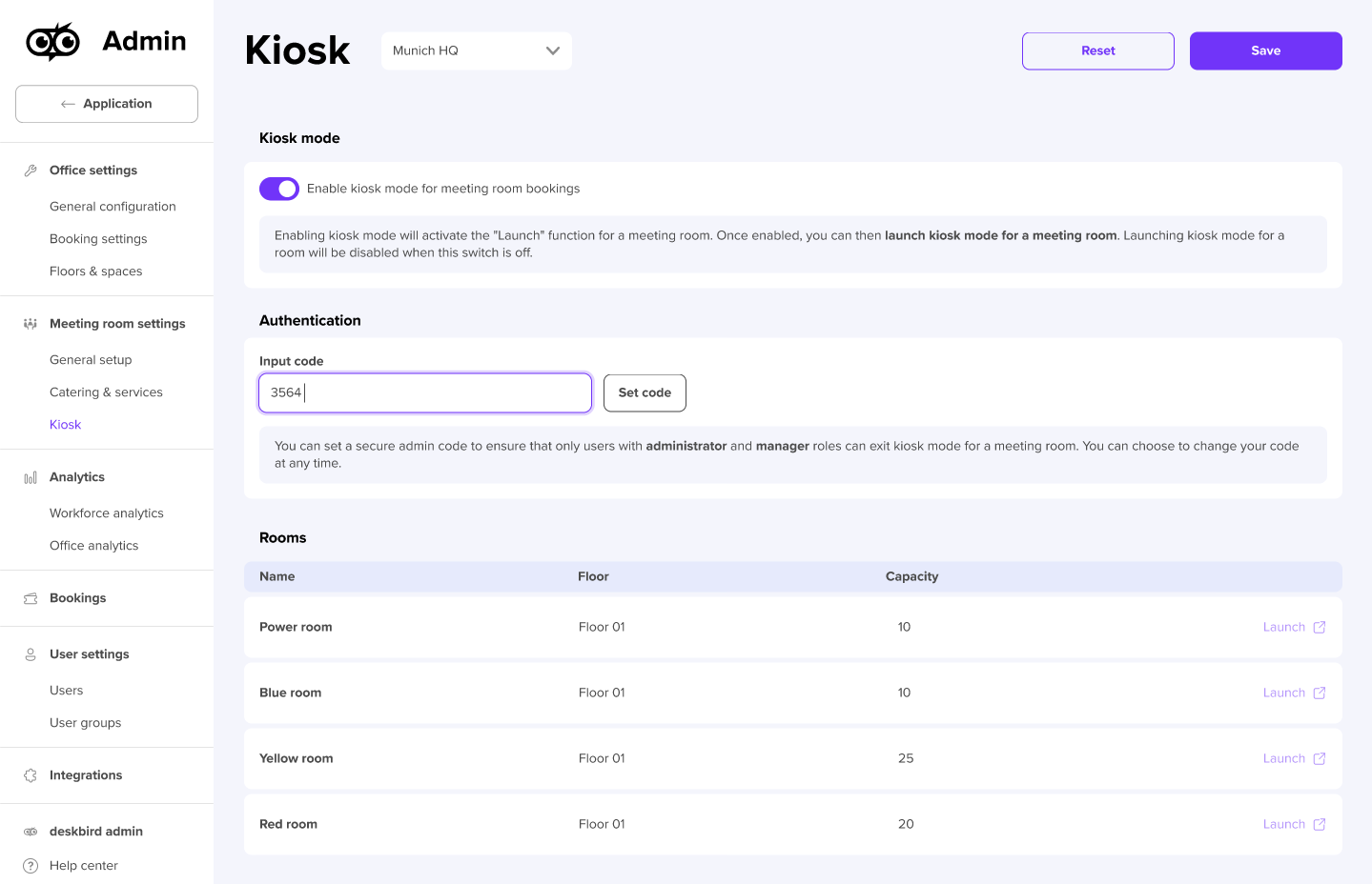 Kiosk Mode for Meeting Rooms – deskbird